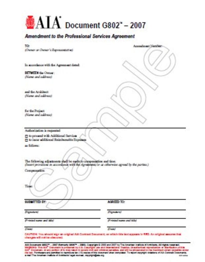 G802 Amendment Of The Professional Services Agreement - AIA Bookstore